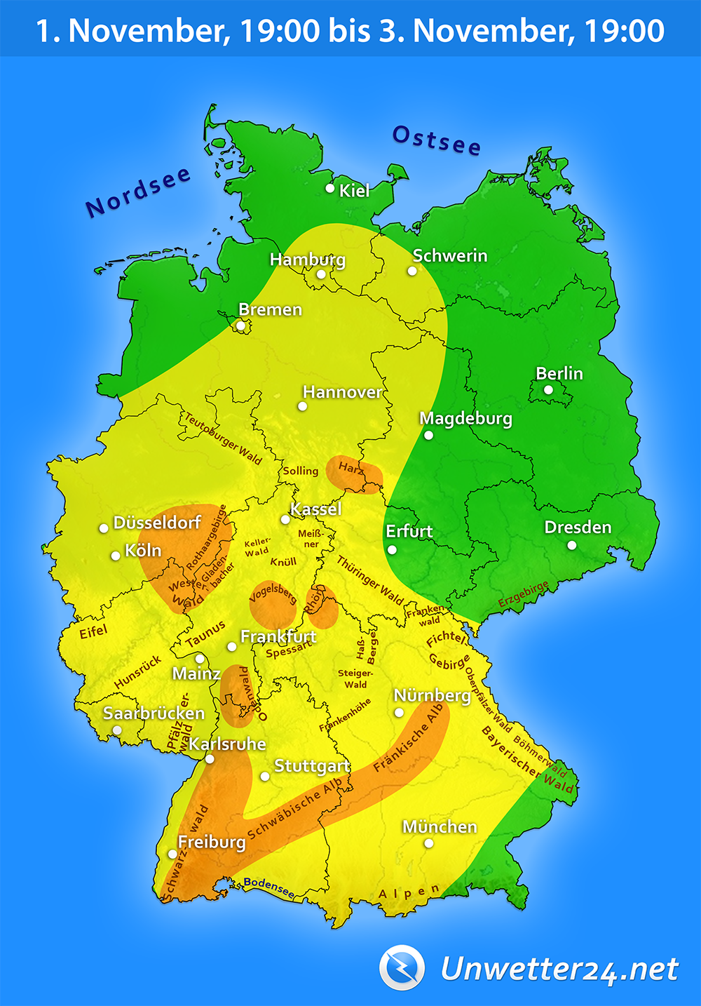 Tief "Zed" erreicht uns mit markantem Dauerregen - Unwetter24.net