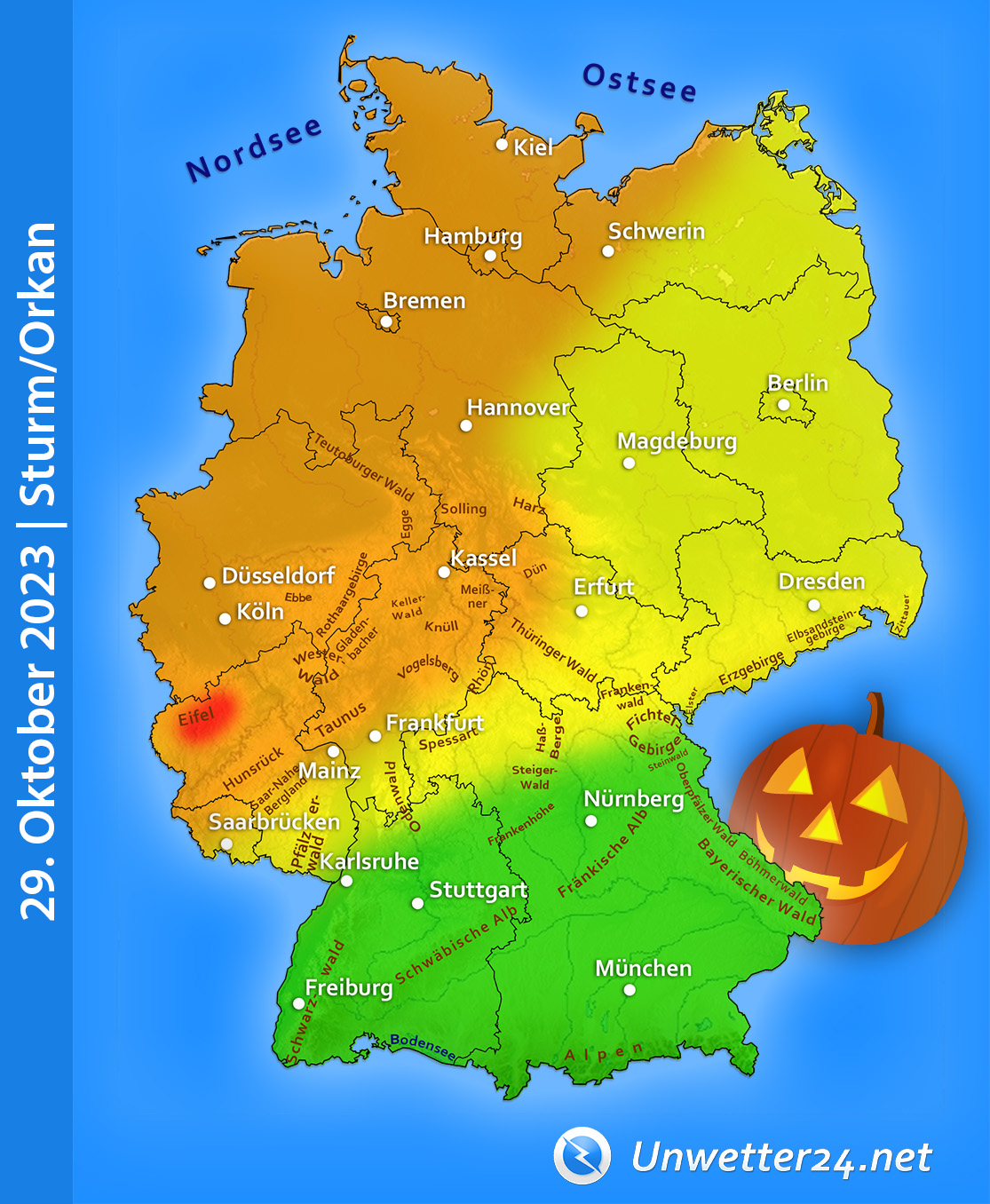 Stürmischer Sonntag: 80 km/h im Tiefland - Unwetter24.net