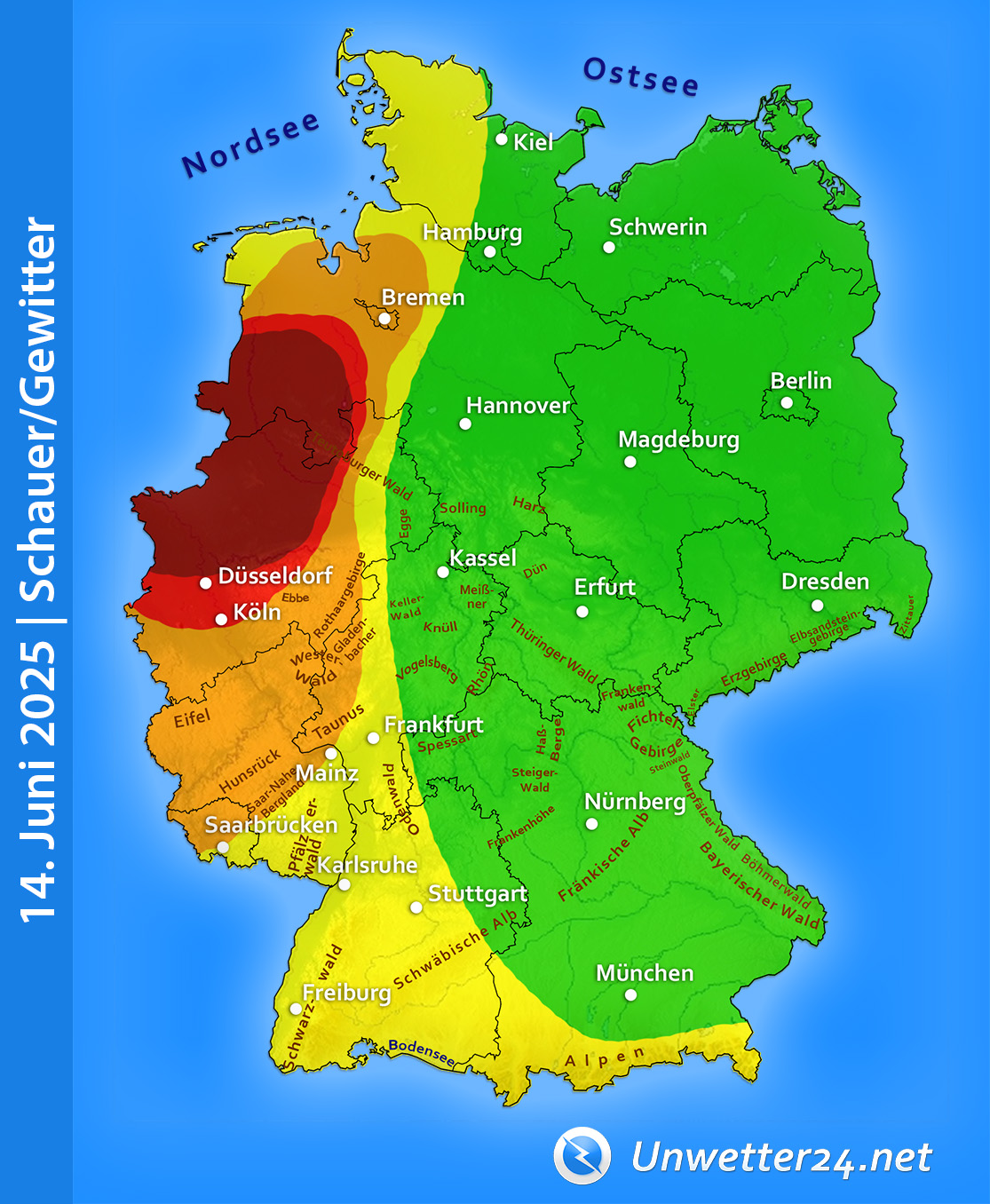 Auf Hitze bis 36 Grad folgen teils schwere Gewitter - Unwetter24.net