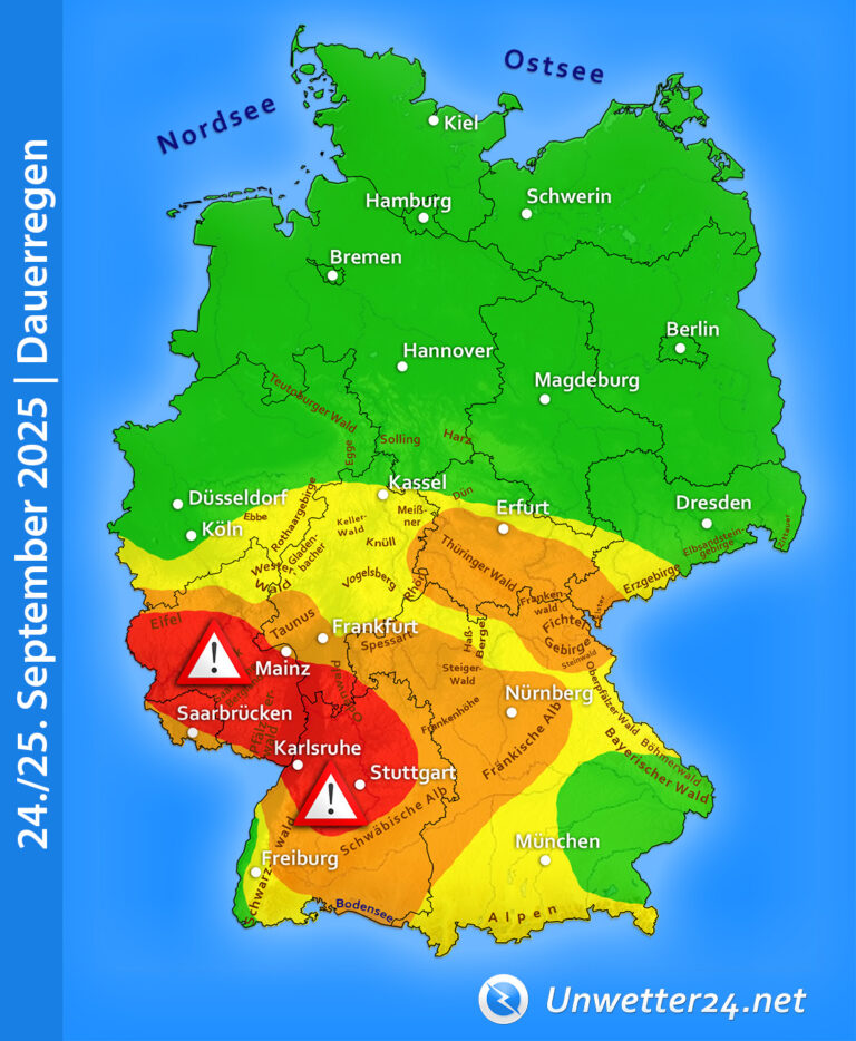 Regional Unwetter: Tief "Calvin" bringt starken Dauerregen - Unwetter24.net